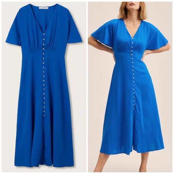 Mango | Dresses | Mangolinen Blend Blue Dressnew | Poshmark